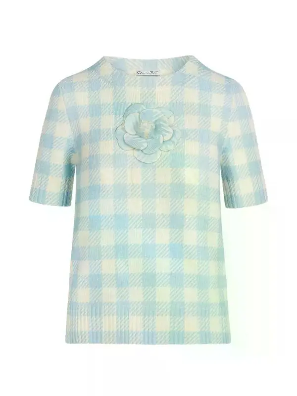 Oscar De La Renta Gingham-pattern T-shirt - Blue