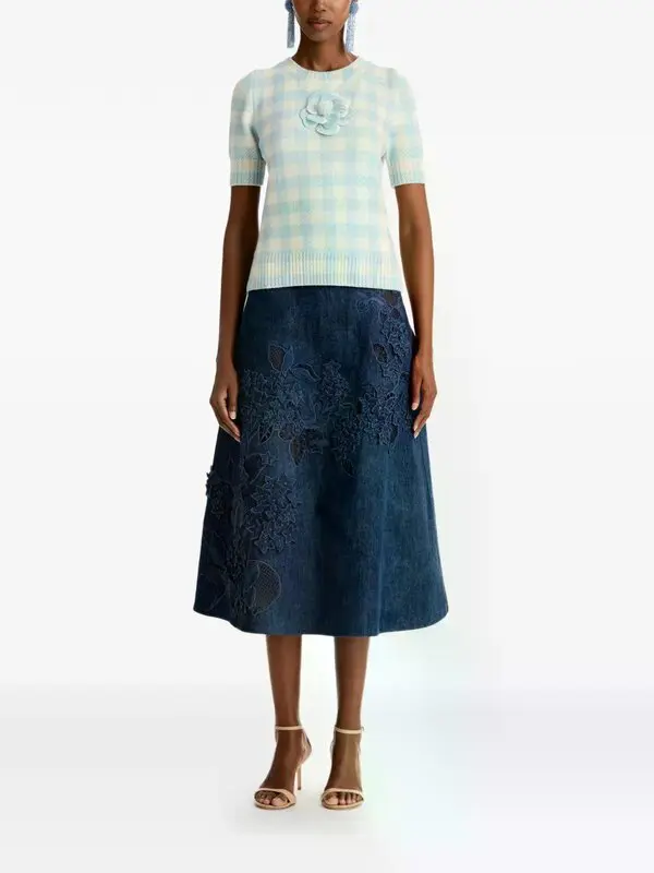 Oscar De La Renta Gingham-pattern T-shirt - Blue