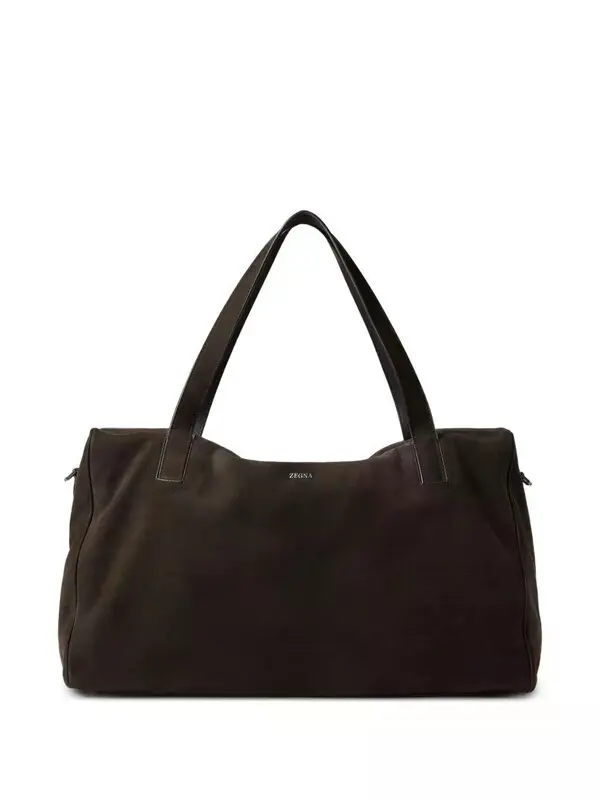 Zegna Holdall With Logo Detail - Brown
