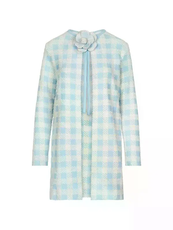 Oscar De La Renta Gingham Coat With Floral Appliqu