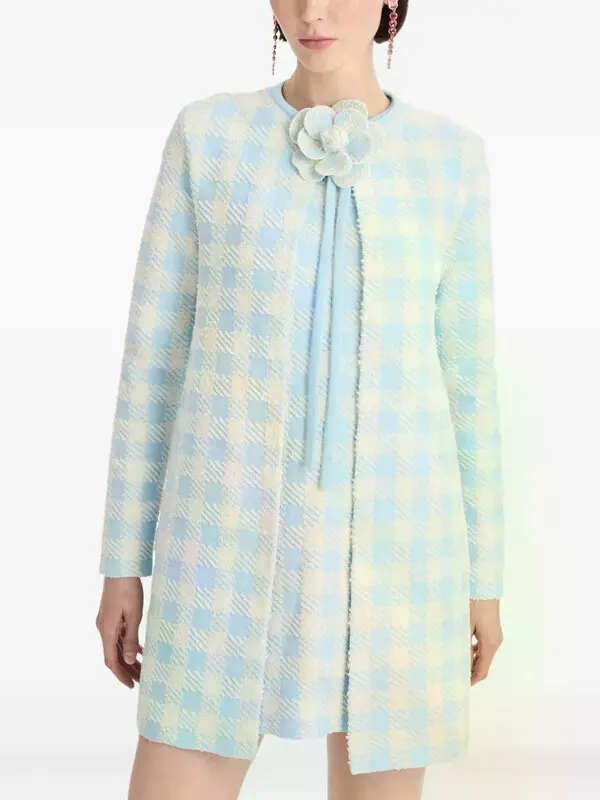 Oscar De La Renta Gingham Coat With Floral Appliqu