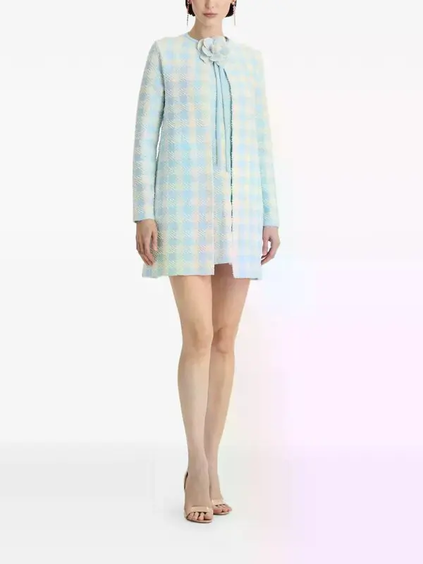 Oscar De La Renta Gingham Coat With Floral Appliqu