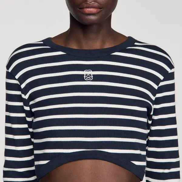 Sandro Cropped Striped Cotton T-shirt