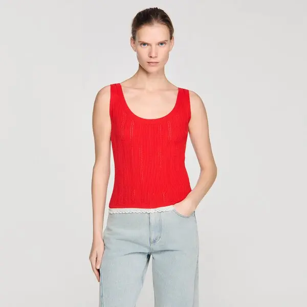 Sandro Knit Vest With Lace Trim