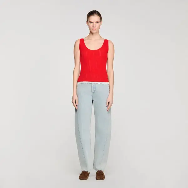Sandro Knit Vest With Lace Trim
