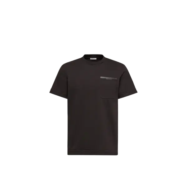 Moncler Leather-trimmed Cotton T-shirt - Black