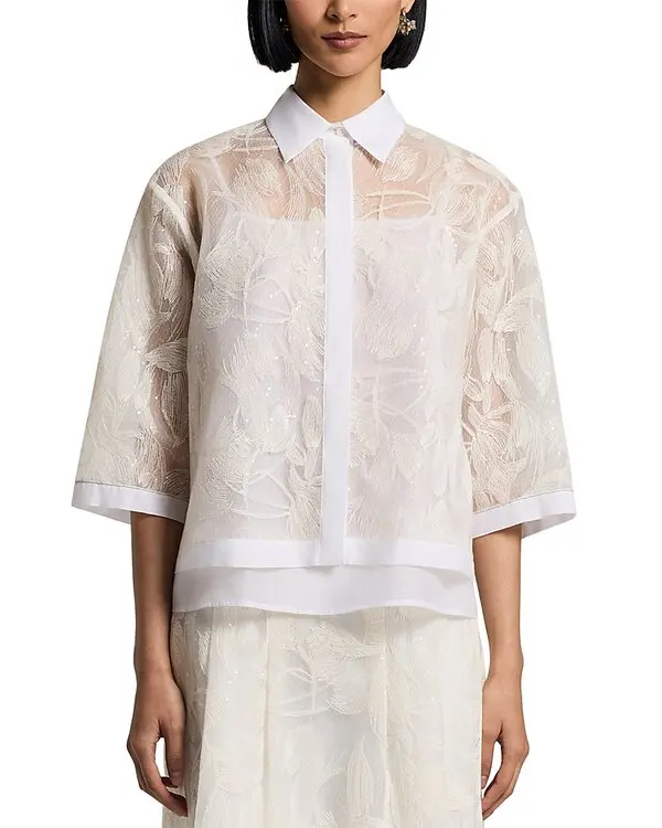 Peserico Embroidered Mixed Media Blouse