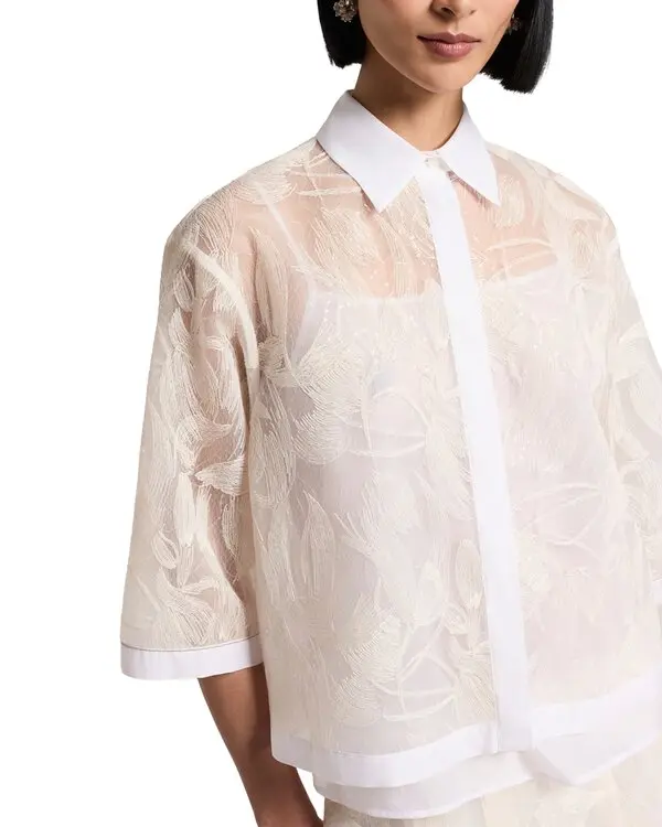 Peserico Embroidered Mixed Media Blouse