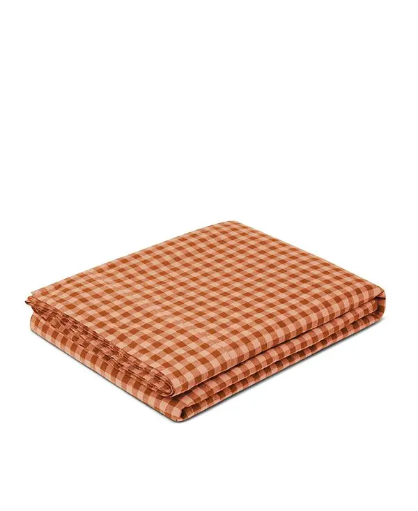 PIGLET IN BED Gingham Linen Blend Flat Sheet, Twin - Cinnamon/peach
