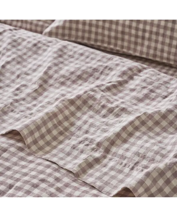 PIGLET IN BED Gingham Linen Blend Flat Sheet, Queen