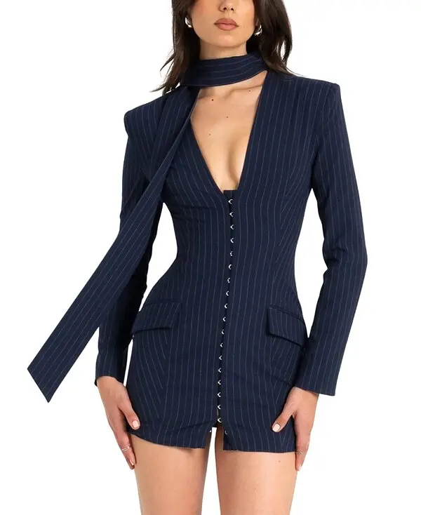 MISS CIRCLE NEW YORK Tahlia Pinstripe Blazer Dress With Scarf