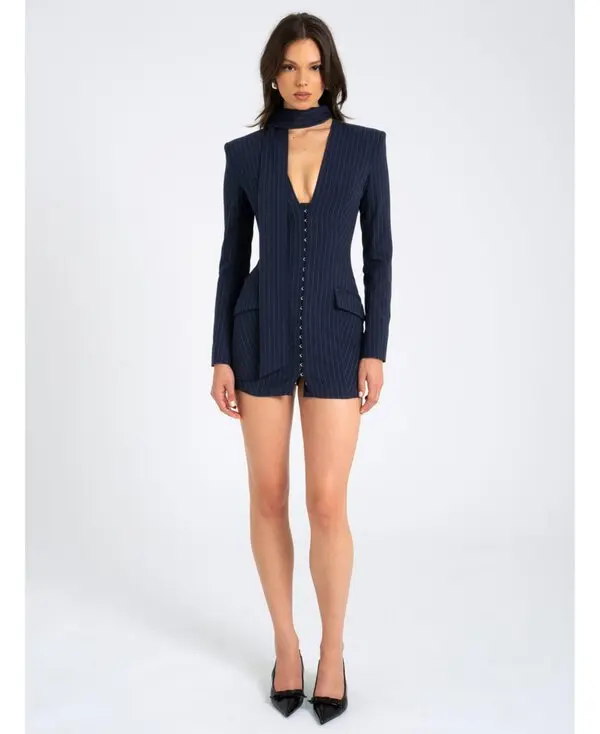 MISS CIRCLE NEW YORK Tahlia Pinstripe Blazer Dress With Scarf