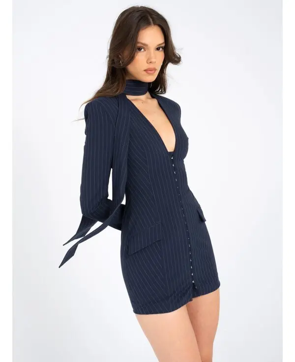 MISS CIRCLE NEW YORK Tahlia Pinstripe Blazer Dress With Scarf
