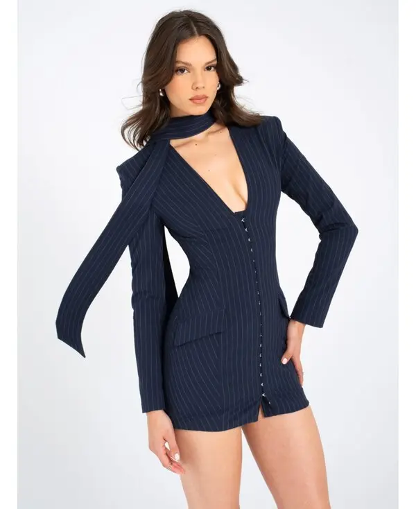 MISS CIRCLE NEW YORK Tahlia Pinstripe Blazer Dress With Scarf