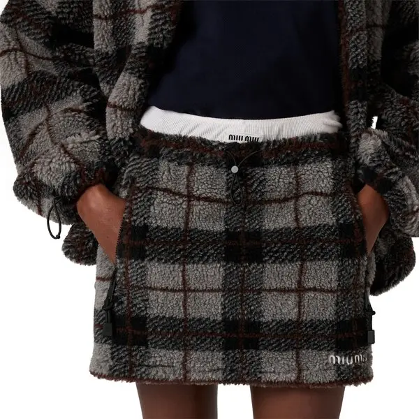 Miu Miu Checked Teddy Miniskirt - Gray/black