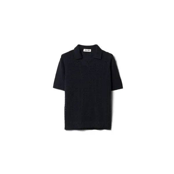Miu Miu Lace-effect Cashmere Polo Shirt - Navy