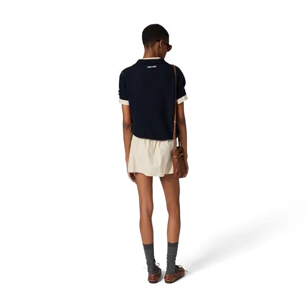 Miu Miu Lace-effect Cashmere Polo Shirt - Navy
