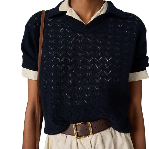 Miu Miu Lace-effect Cashmere Polo Shirt - Navy