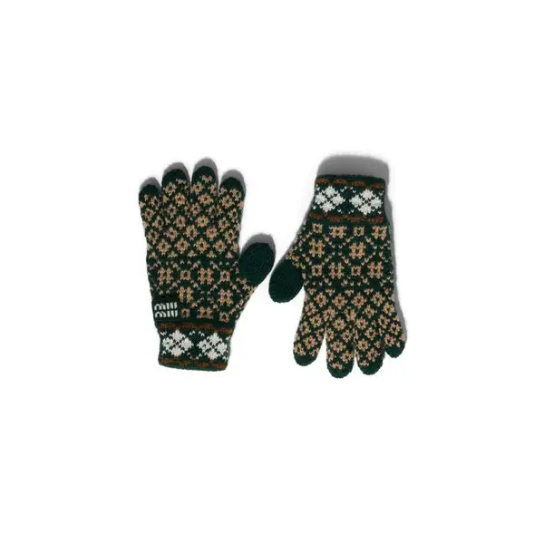 Miu Miu Wool And Cashmere Gloves - Cognac/billiard Green