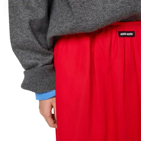Miu Miu Slubbed Poplin Flared Skirt - Red