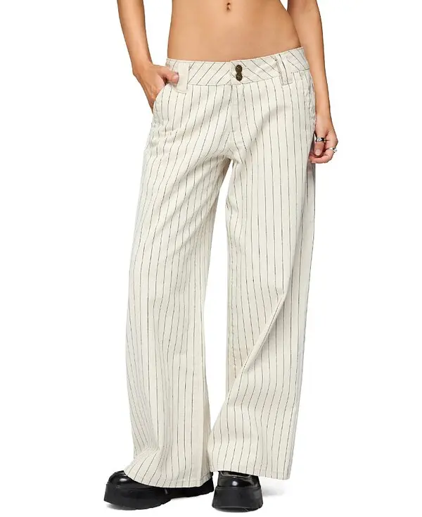 EDIKTED Cory Striped Low Rise Jeans - Cream