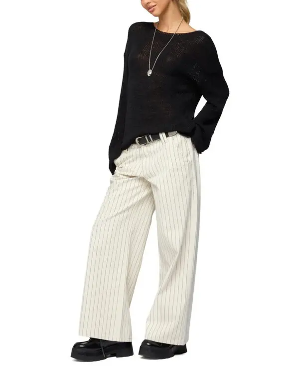 EDIKTED Cory Striped Low Rise Jeans - Cream