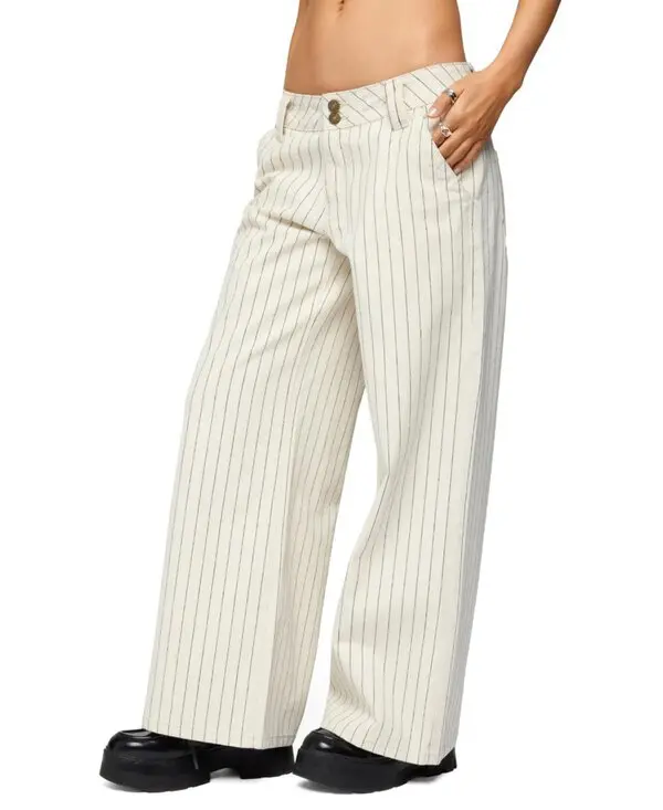 EDIKTED Cory Striped Low Rise Jeans - Cream
