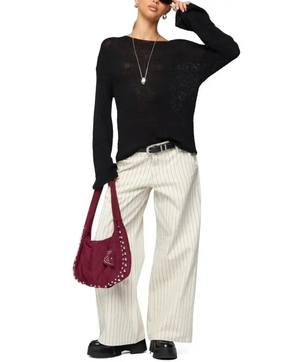 EDIKTED Cory Striped Low Rise Jeans - Cream