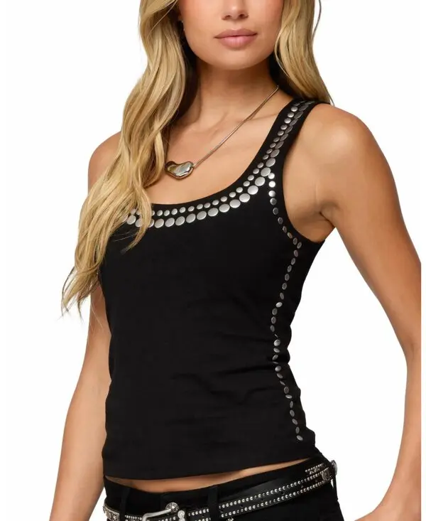EDIKTED Studded Built-in Bra Tank Top - Black