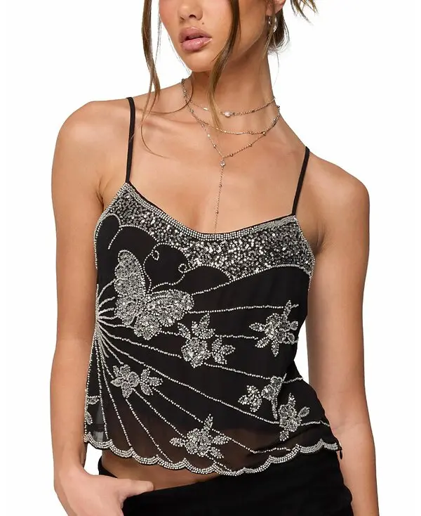 EDIKTED Sequin Chiffon Tank Top