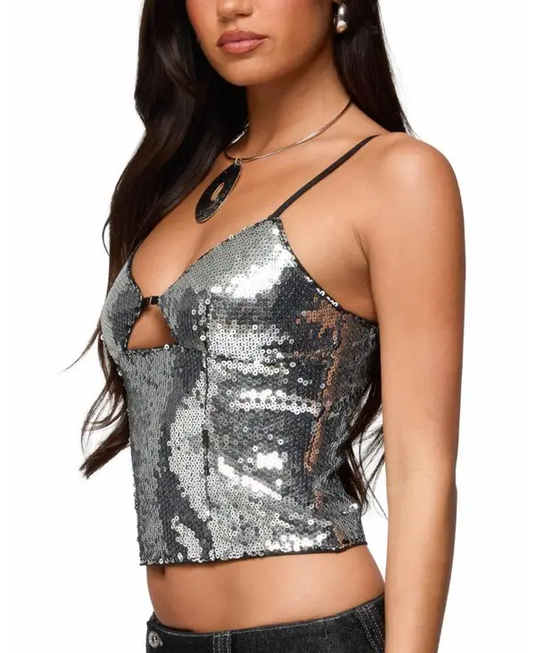 EDIKTED Rokko Cut Out Sequin Top