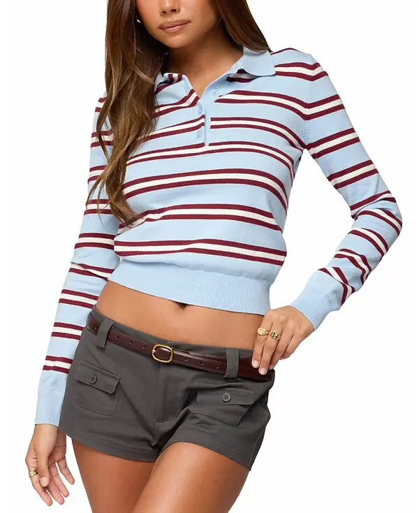 EDIKTED Striped Polo Sweater