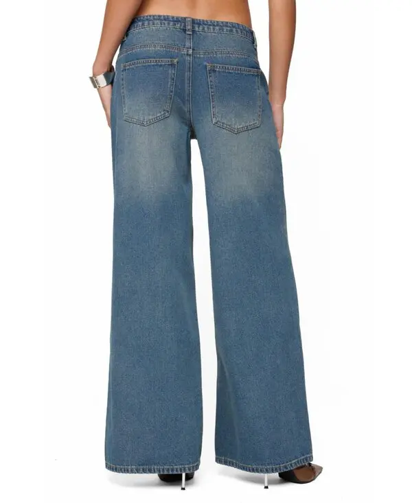 EDIKTED Double Buckle Baggy Jeans - Blue