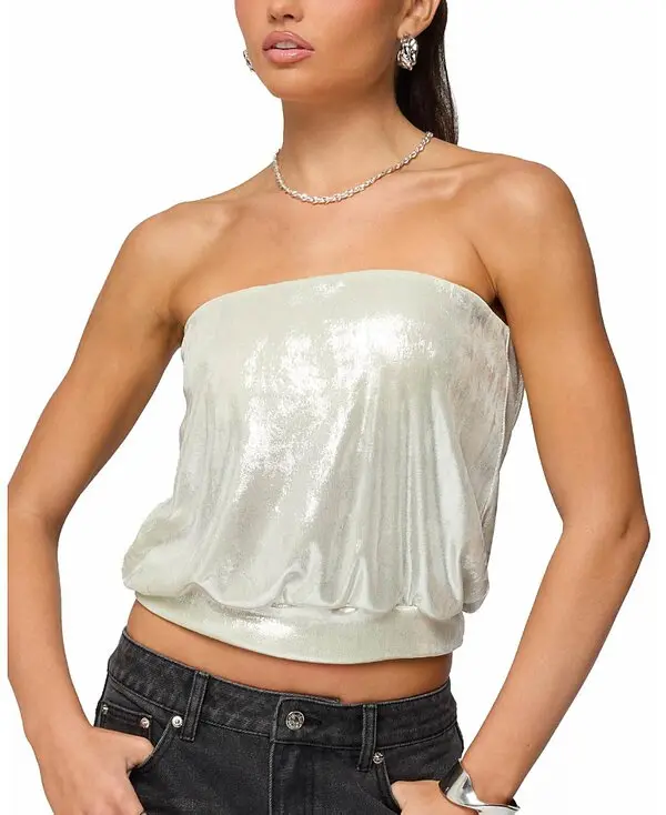 EDIKTED Leira Strapless Sparkly Top - Gold