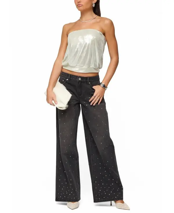 EDIKTED Leira Strapless Sparkly Top - Gold