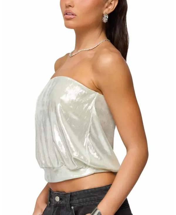 EDIKTED Leira Strapless Sparkly Top - Gold