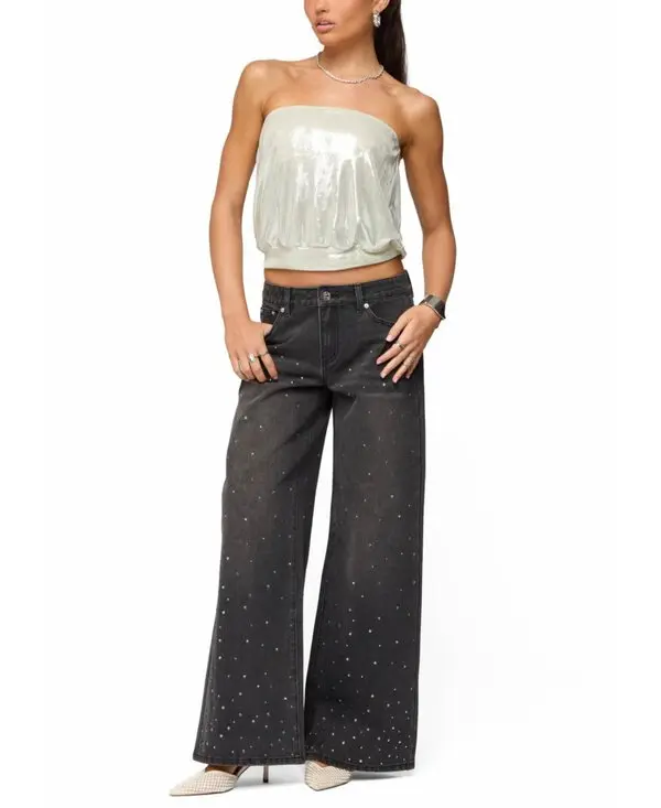 EDIKTED Leira Strapless Sparkly Top - Gold