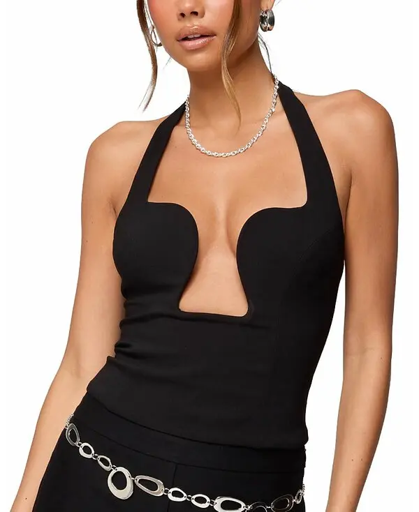 EDIKTED Abstract Cutout Halter Top - Black
