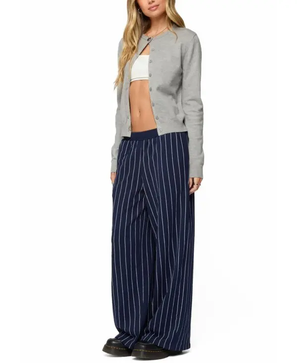 EDIKTED Pinstripe Wide Leg Sweatpants