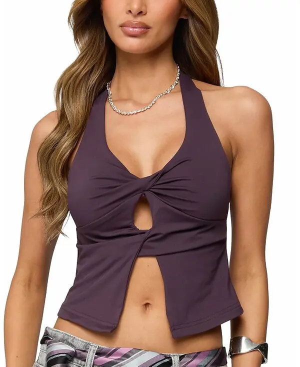 EDIKTED Twisted Split Front Halter Top