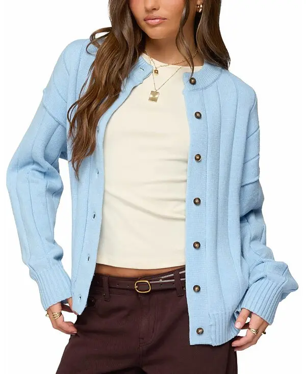 EDIKTED Joanie Wide Ribbed Knit Cardigan