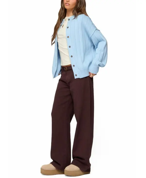 EDIKTED Joanie Wide Ribbed Knit Cardigan