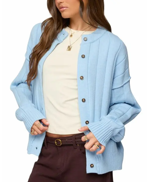 EDIKTED Joanie Wide Ribbed Knit Cardigan