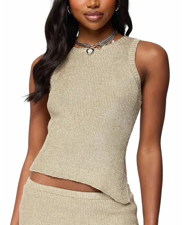 EDIKTED Asymmetric Metallic Knit Top