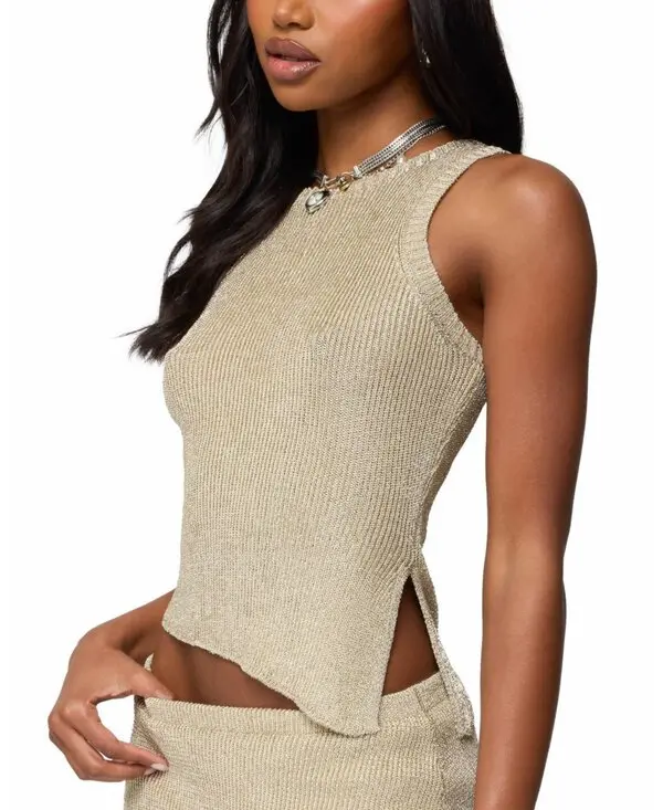 EDIKTED Asymmetric Metallic Knit Top