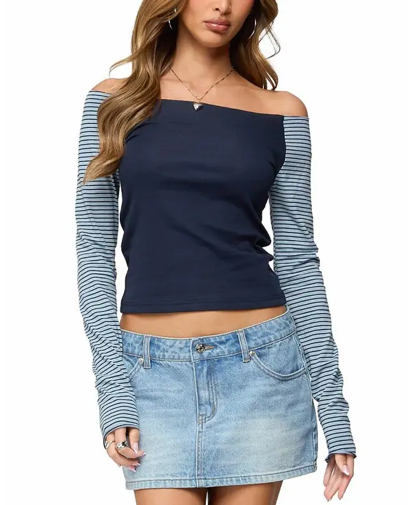 EDIKTED Rion Striped Off Shoulder Top