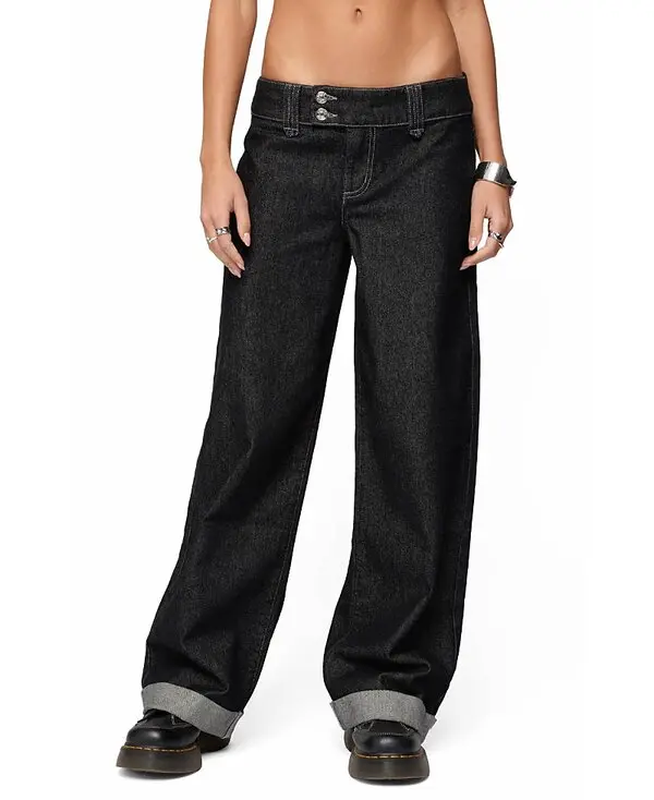 EDIKTED Cuffed Low Rise Straight Leg Jeans - Black-washed