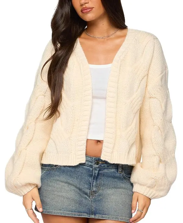 EDIKTED Braiden Chunky Cable Knit Cardigan - Cream