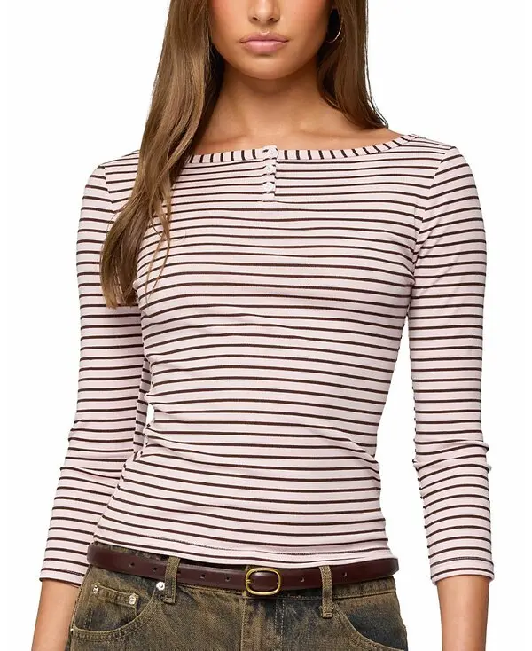 EDIKTED Avigyle Striped Boat Neck Top