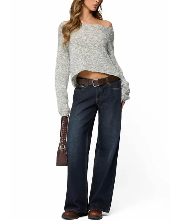 EDIKTED Off-the-shoulder Sweater - Gray